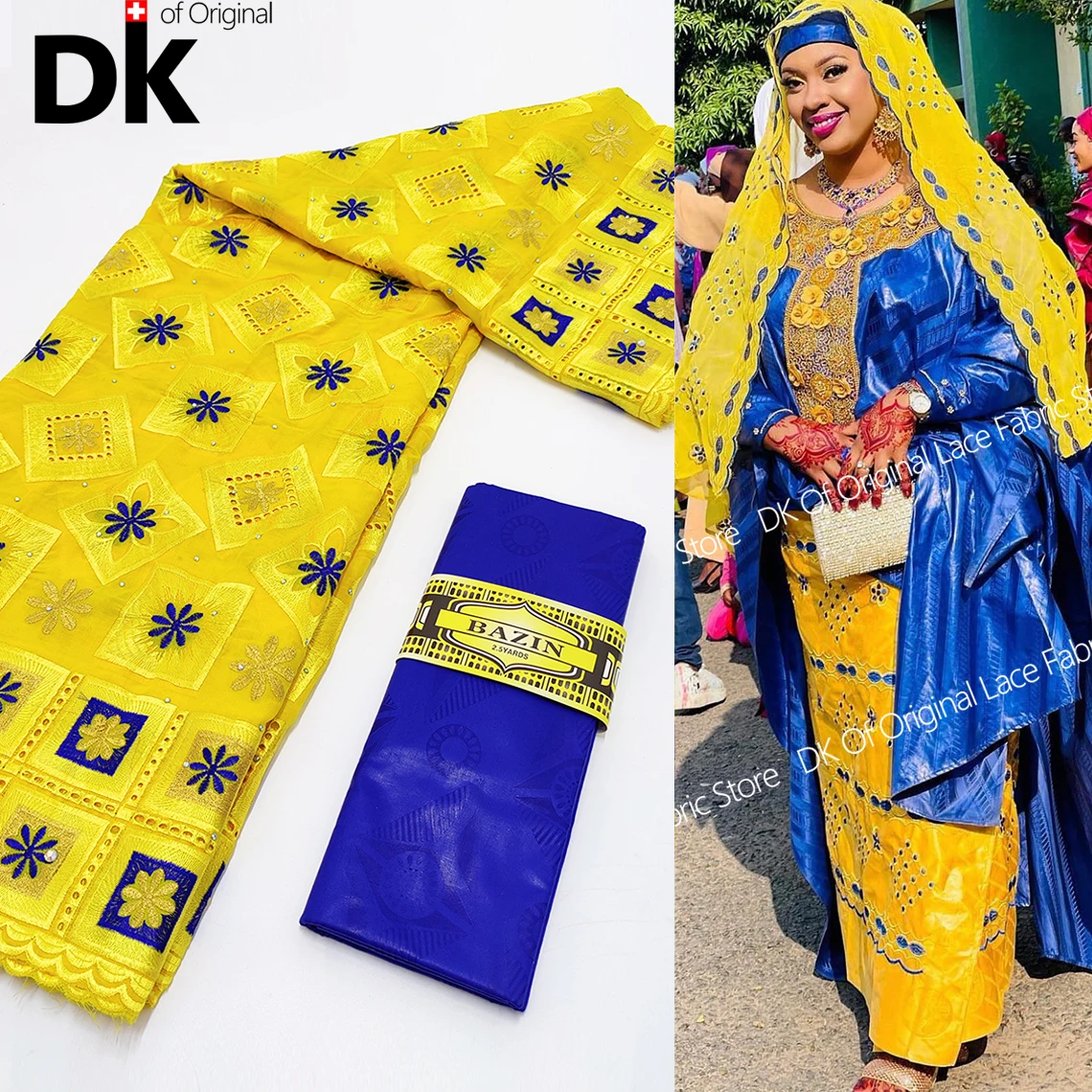 Match Parfait!! Tissu Bazin Riche En Coton Pour Femme Africaine ...