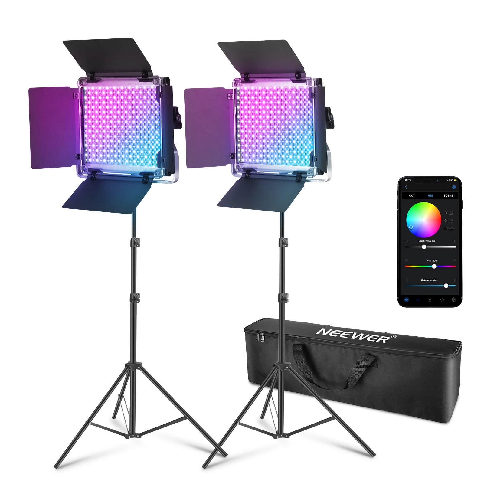 Neewer 660 PRO RGB LED Video Light with APP Control, 50W 360°Full Color ...
