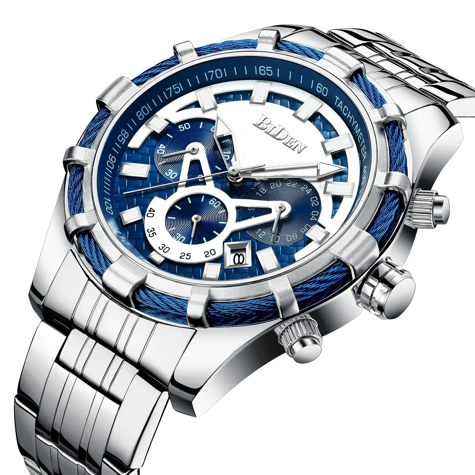 BIDEN-Men-s-Watches-Quartz-Analog-Steel-Band-Wristwatch-Chronograph ...