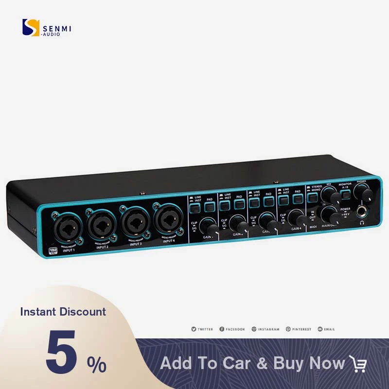 Audio Interface Sound Card Professional Usb Interface 4×4 With Mic ...