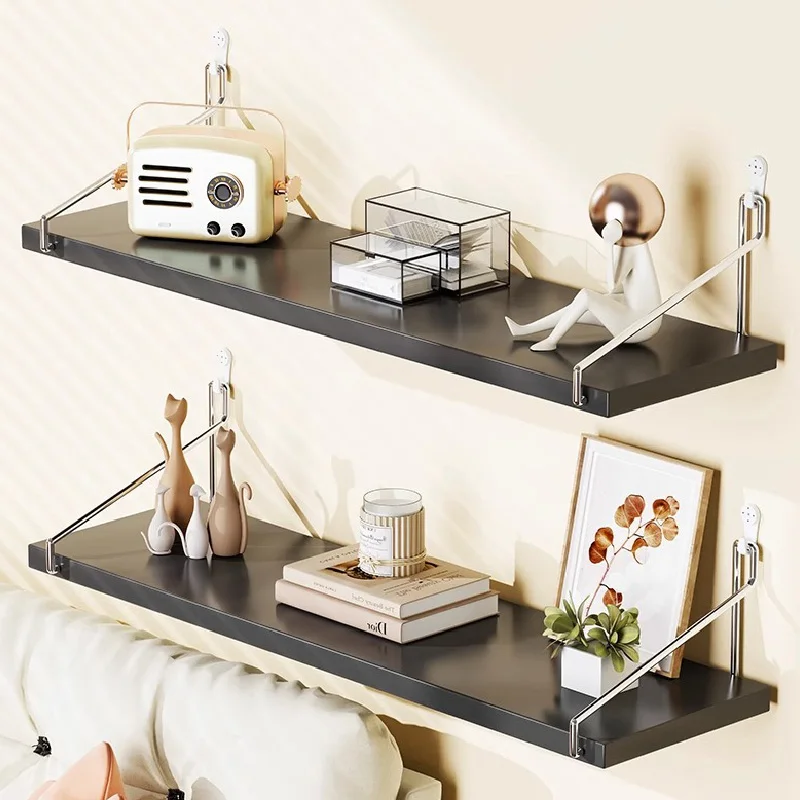 Black, White Simple No-Punch Wall Shelf For Books, Decorations, Dolls ...