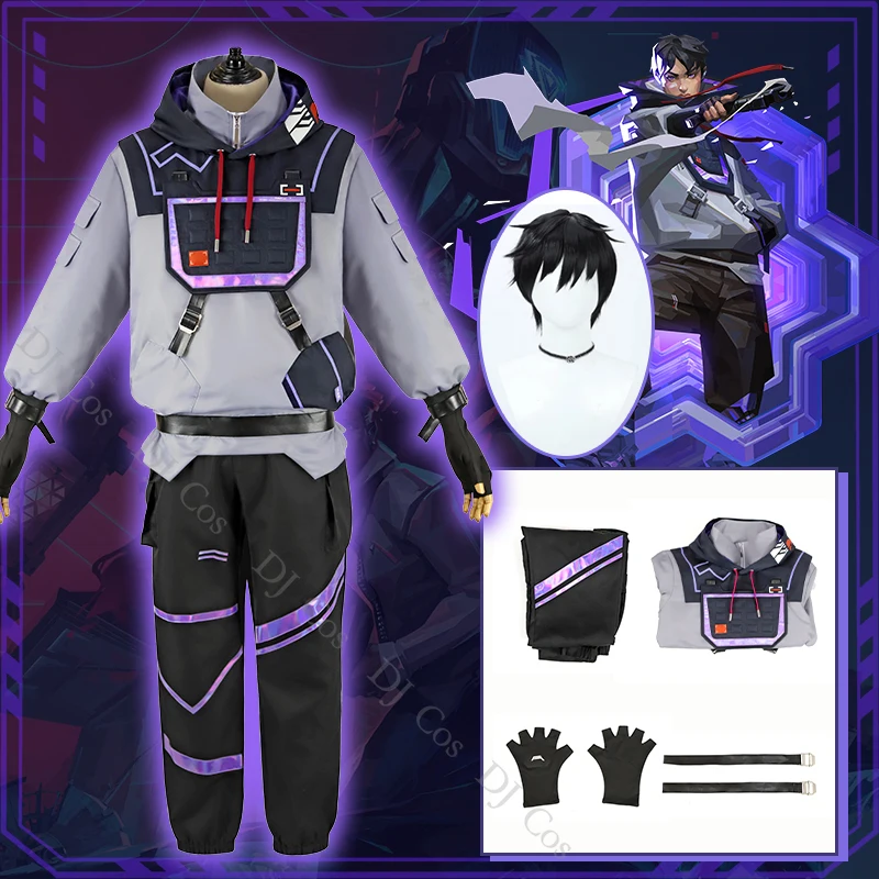 Game-Valorant-Iso-Cosplay-Costume-Wig-ISO-Black-Hair-Hooded-Sweatshirt ...