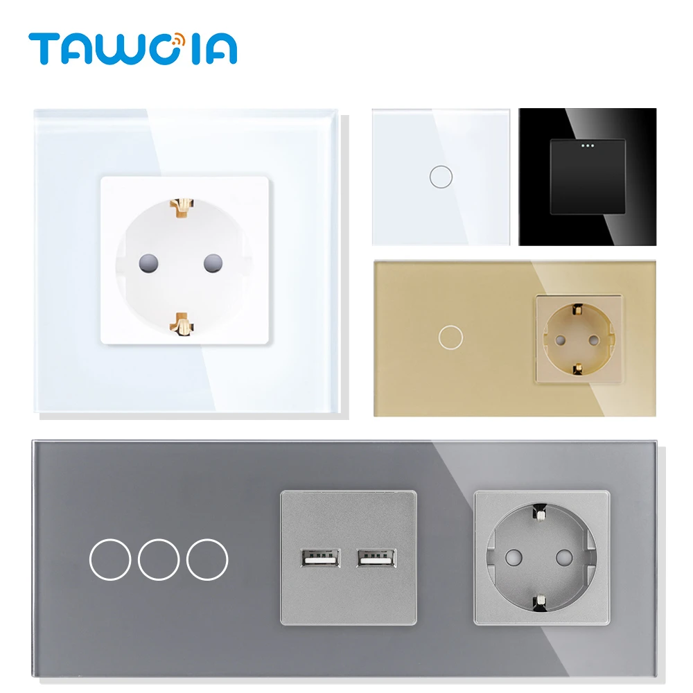 TAWOIA EU Standard Power Socket Touch Switch Crystal Panel USB Double ...