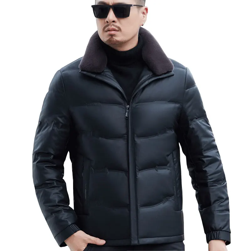 YX-6627 Men's Winter Genuine Leather Down Jacket With White Duck Down ...