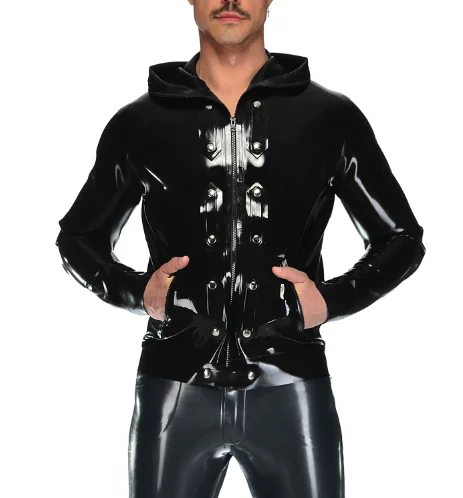 Latex Rubber Gummmi Black Jacket Hoodie Role Play Party Hand Customized ...