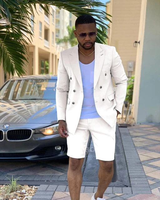 2020 New Elegant White Wedding Men Suit With Short Pants