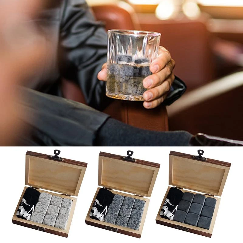 9PCS Whiskey Stones Set For Men Gift Granite Chilling Stones Whisky ...