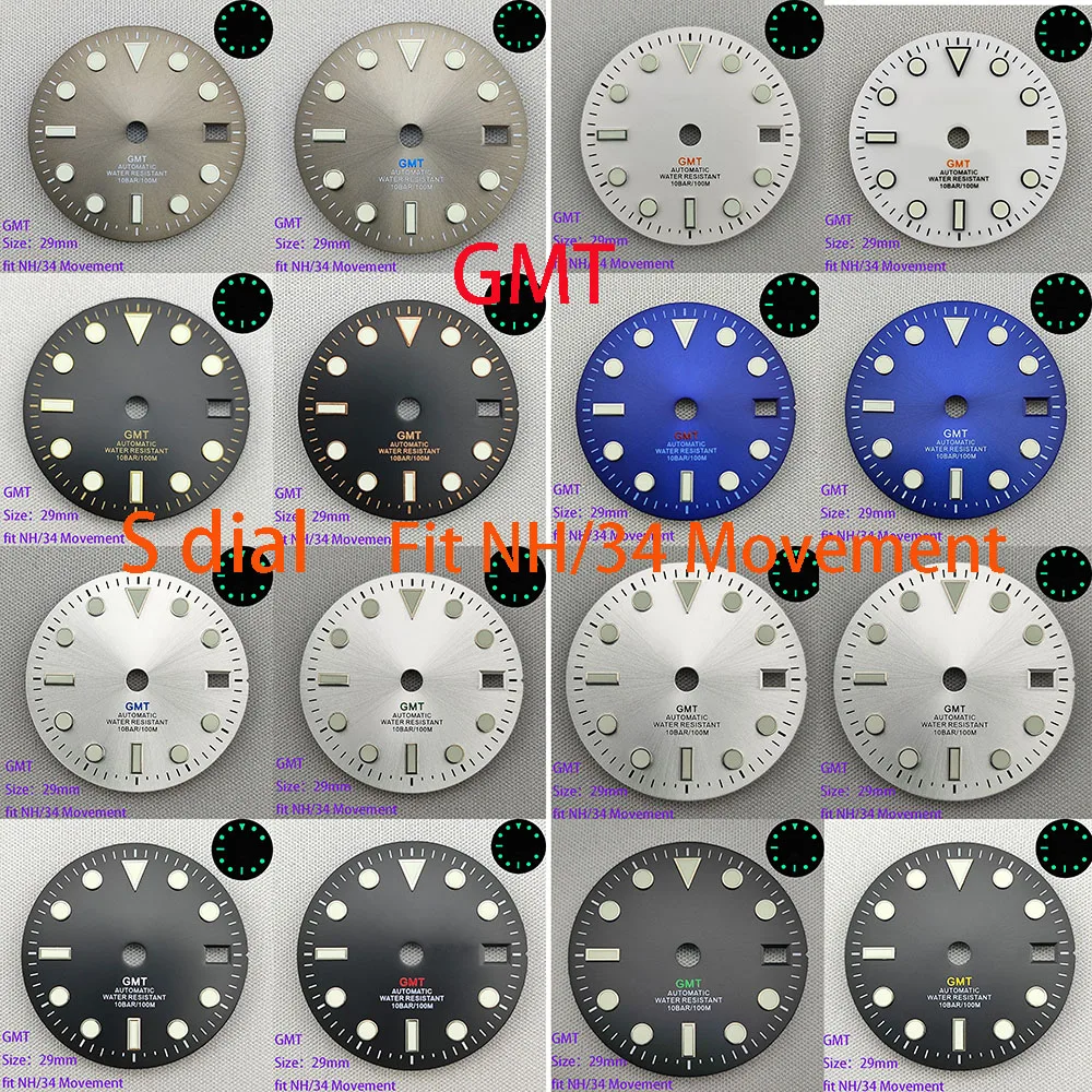 GMT NH34 dial 29mm High Quality NH34 dial retro dial S dial green ...