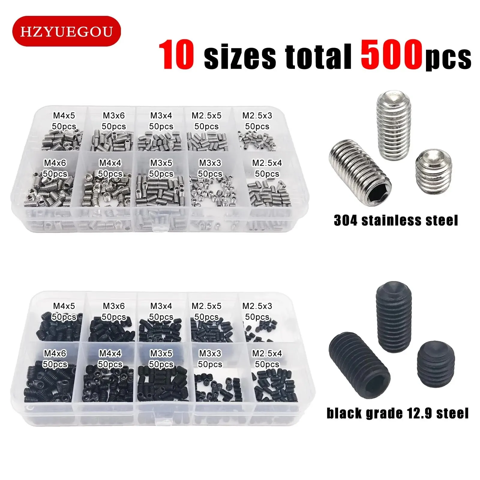 500pcs-DIN916-Hex-Hexagon-Socket-Allen-Cup-Point-Set-Screw-Grub-Bolt-M2 ...