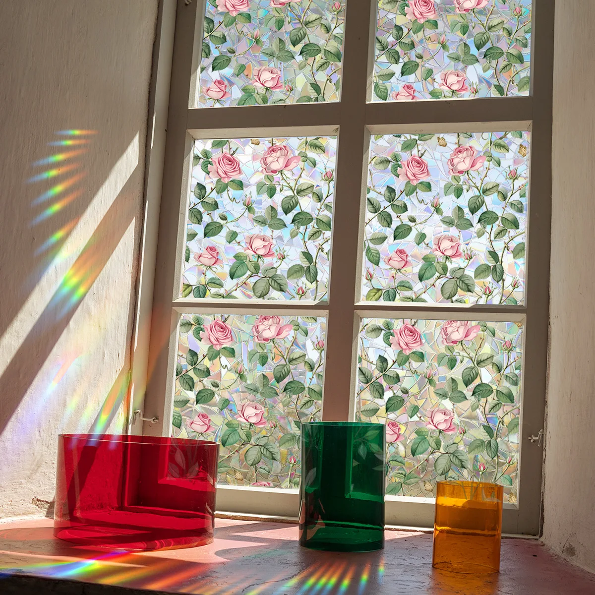 Colorful-Sunlight-Glass-Sticker-with-Rose-Flowers-and-Vine-Design ...