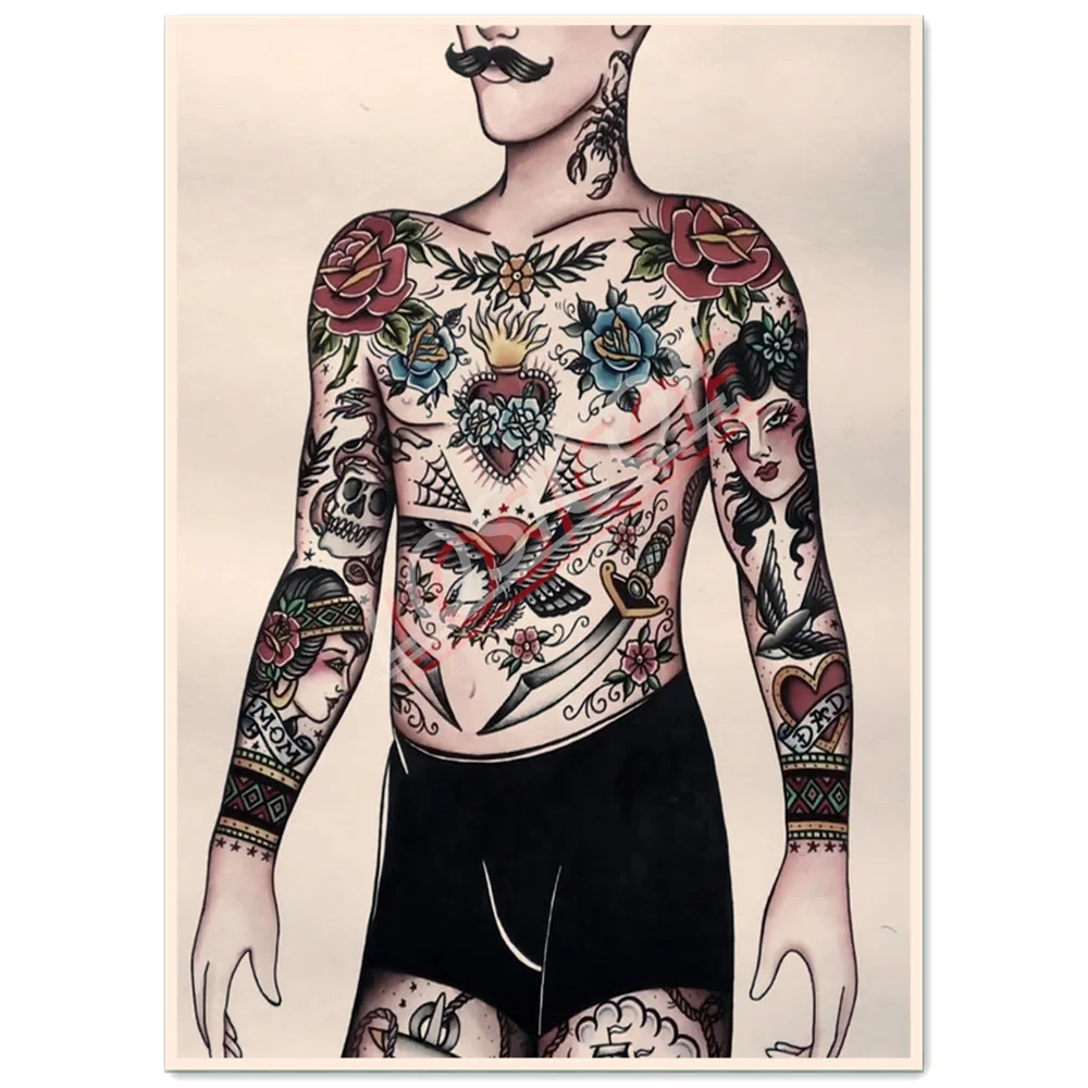 伝統的な入れ墨の全身の入れ墨,芸術的な壁画,ヴィンテージのクラフト紙の絵画,家の装飾| | - AliExpress