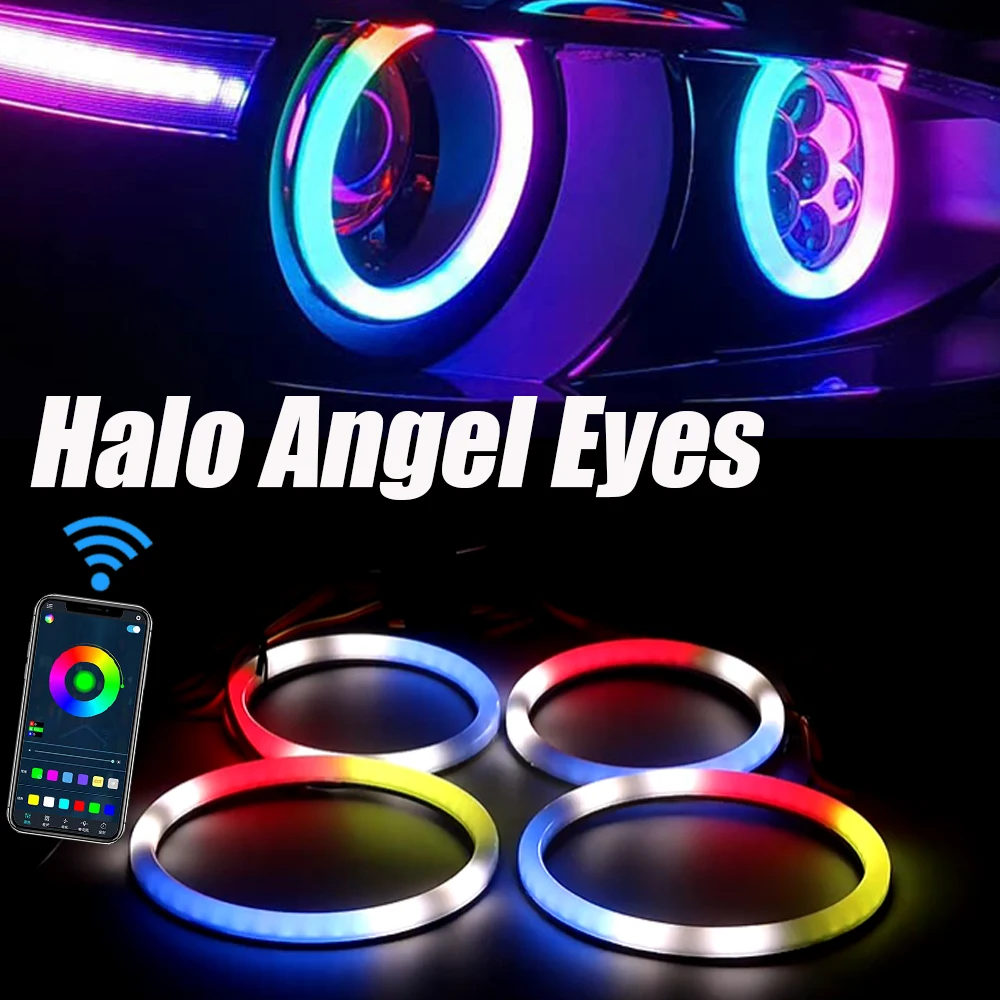 RGB-Angel-Eyes-60mm-70mm-80mm-90mm-100mm-110mm-120mm-Halo-Ring-Car-Led ...