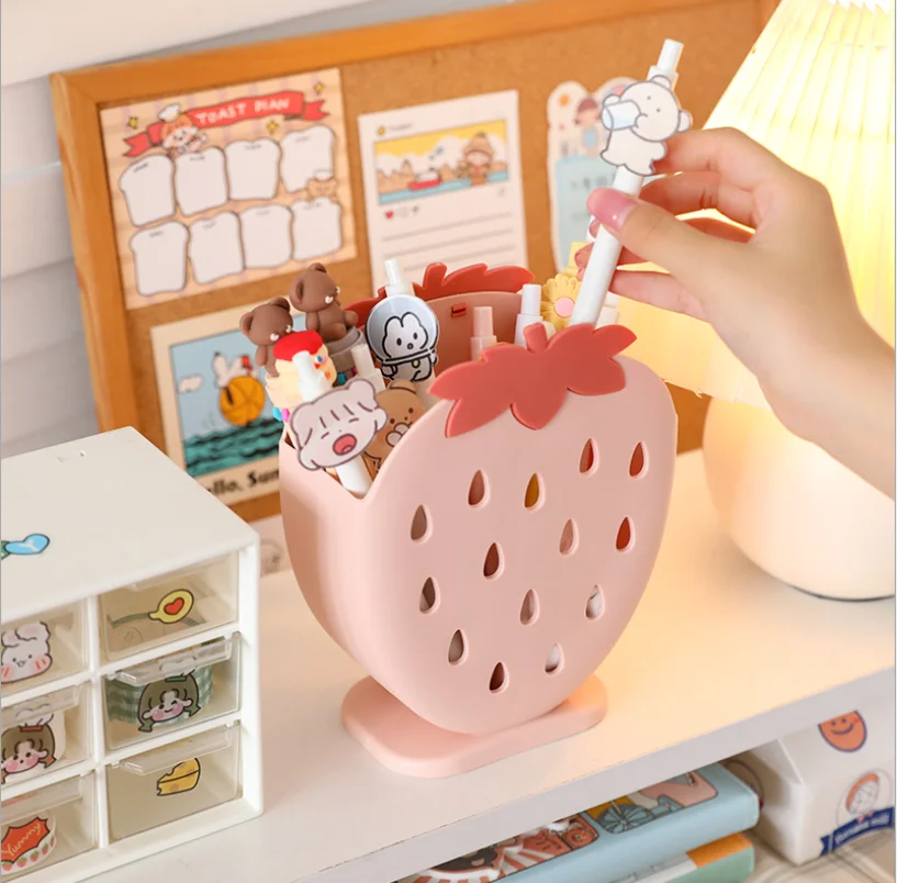 Strawberry Desk Accessories | Cute Pencil Holder Desk | Kawaii Desk Pen ...