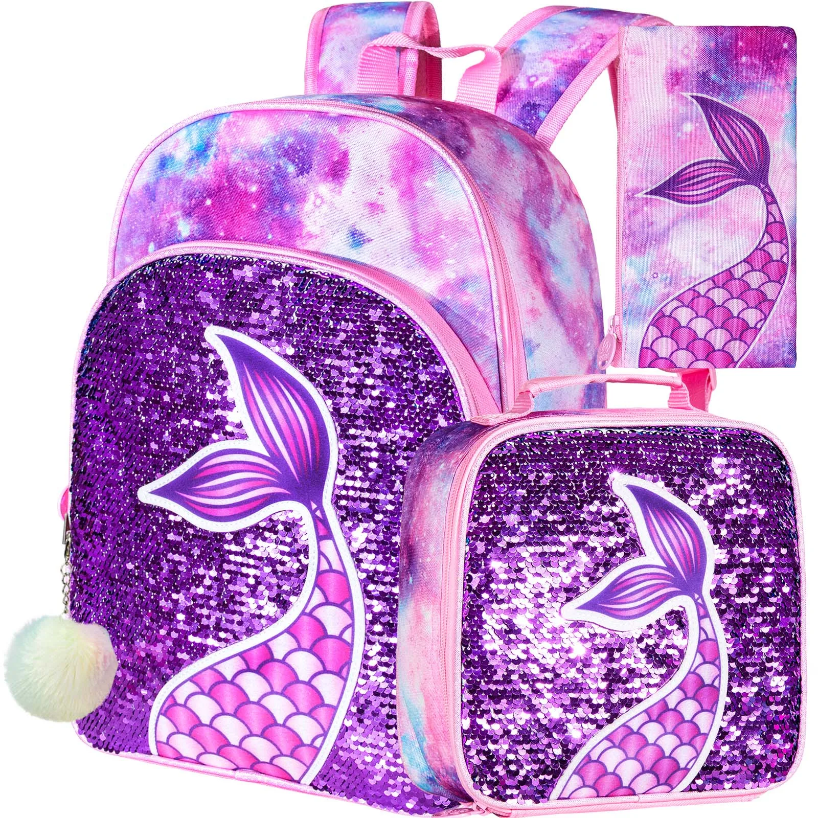 3PCS-Kids-Backpacks-for-Girls-16-Little-Kid-Mermaid-Sequin-Preschool ...