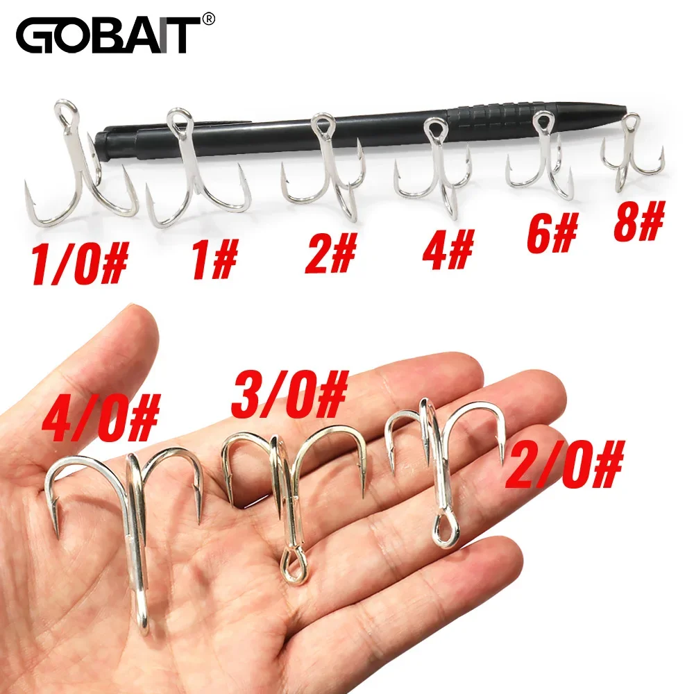 GOBAIT 10PCS 5X Strong Treble Hooks 8#-5/0 Angle Barbed Sharp High ...