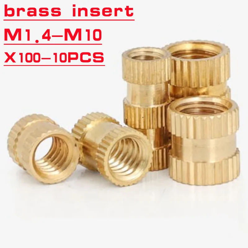 10-100pcs Injection Molding Brass insert nut m1.4 M2 M2.5 M3 M4 M5 M6 M8 M10 1/4-20UNC Brass ...