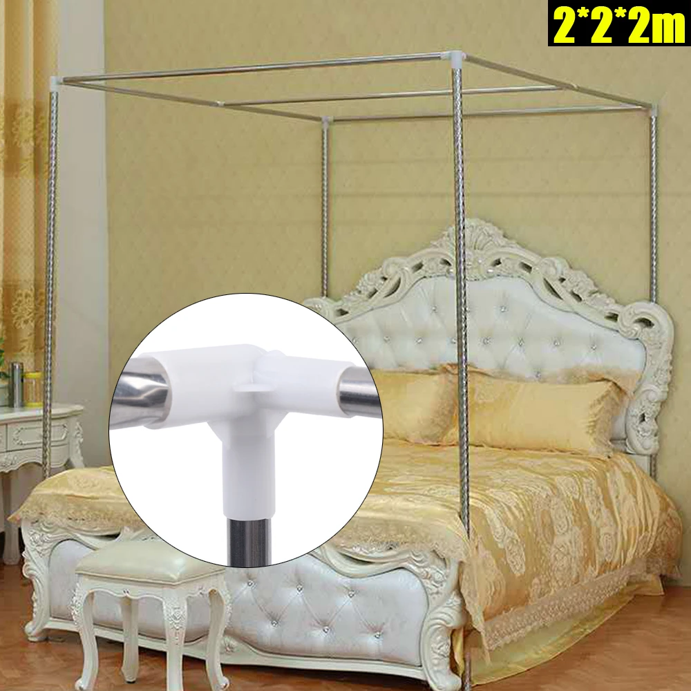 1-5m-2m-Canopy-Bed-Frame-Post-4-Corner-Stainless-Mosquito-Netting-Frame ...