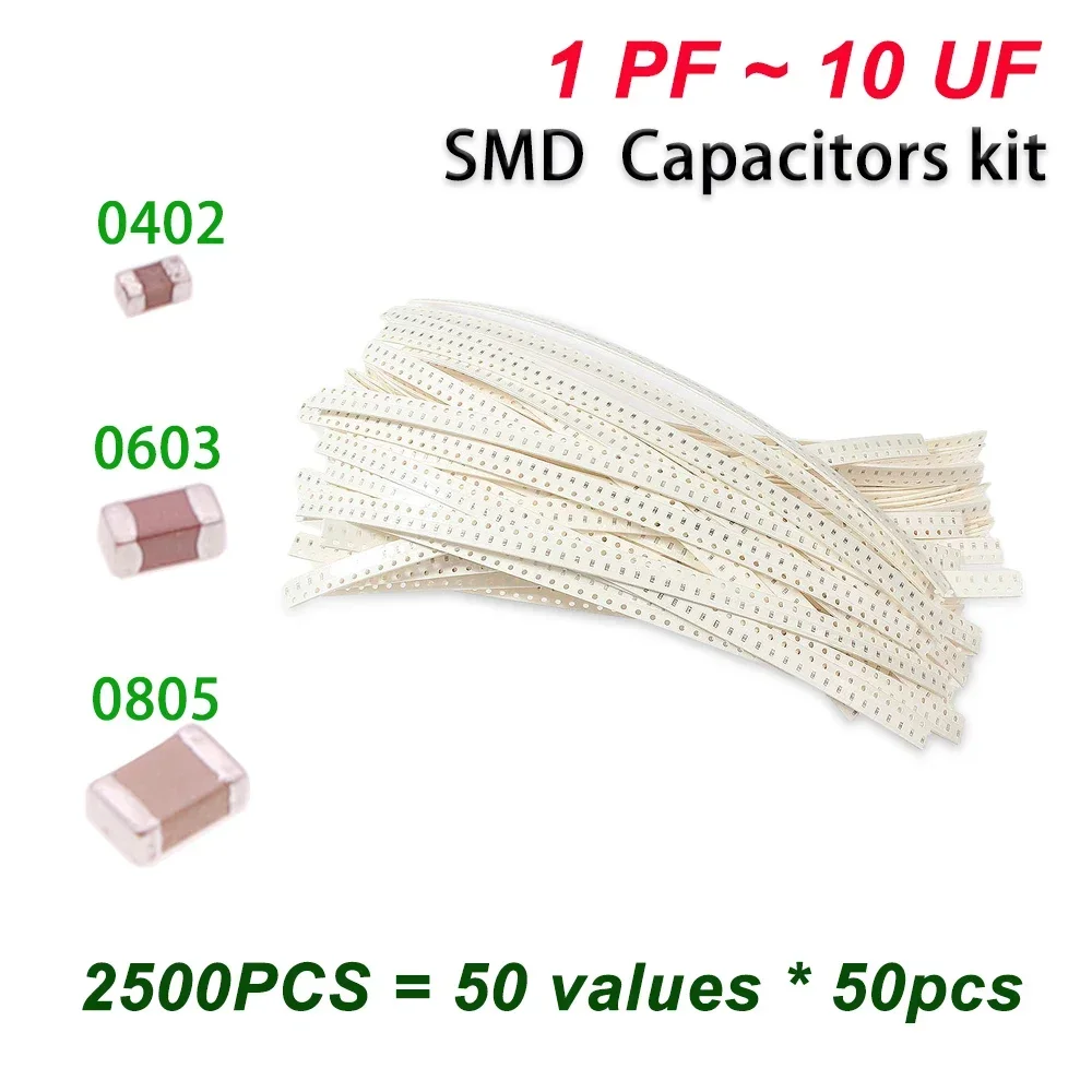 2500pcs 0402 0603 0805 SMD Ceramic Capacitor Assorted Kit 50Values 1pF ...