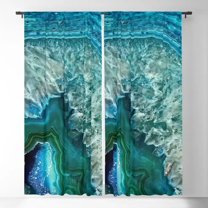 Aqua Turquoise Agate Gemstone Blackout Curtains 3D Print Window ...