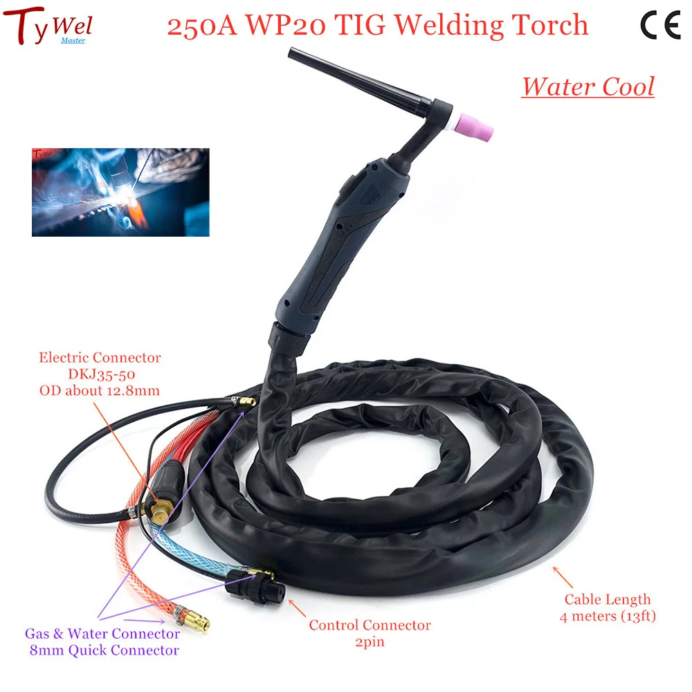 WP20 TIG Welding Torch 250A Gas Electric Cable Hose 4M 8mm Quick Euro ...