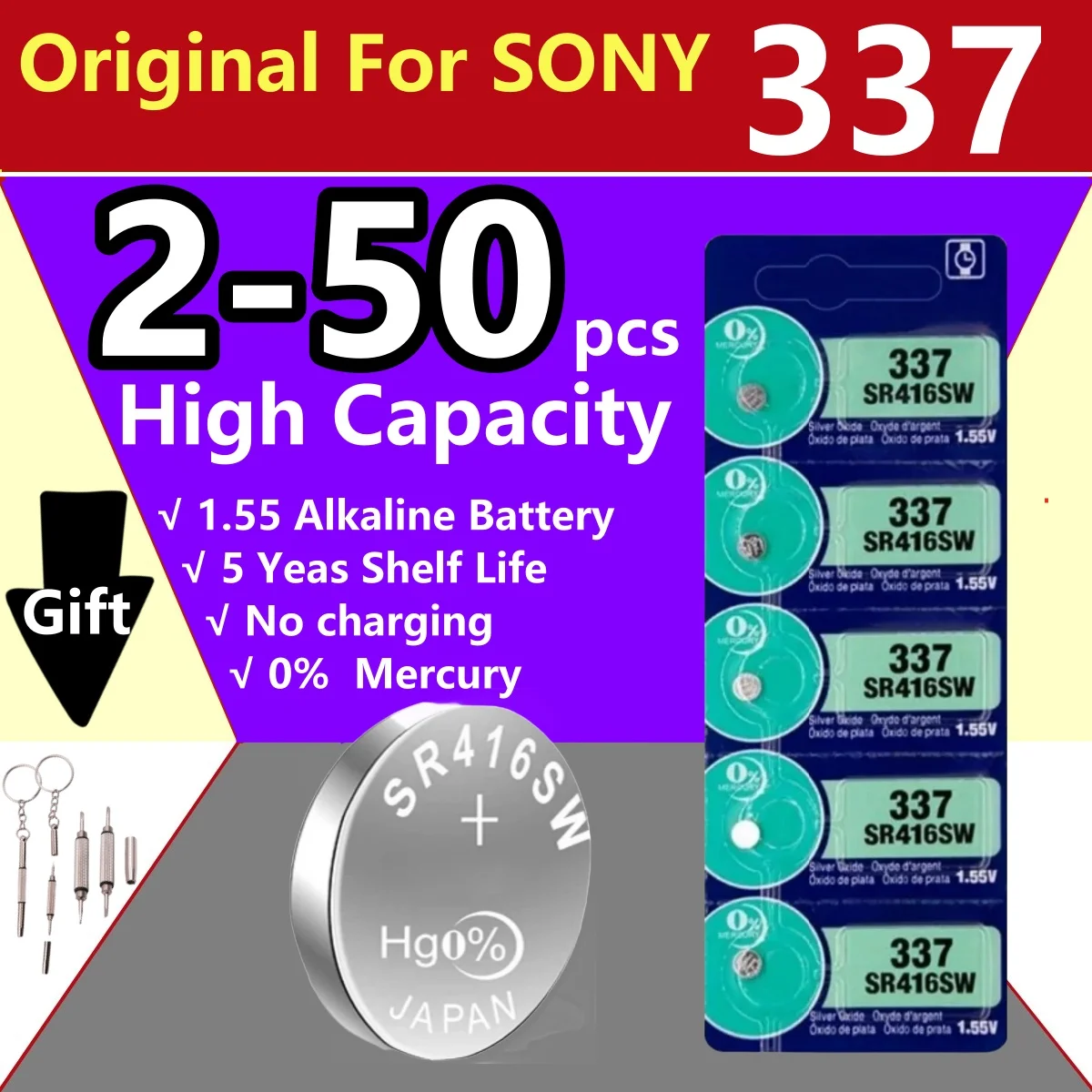 Original-For-SONY-337-SR416SW-Battery-1-55V-Button-Cell-Batteries-for ...