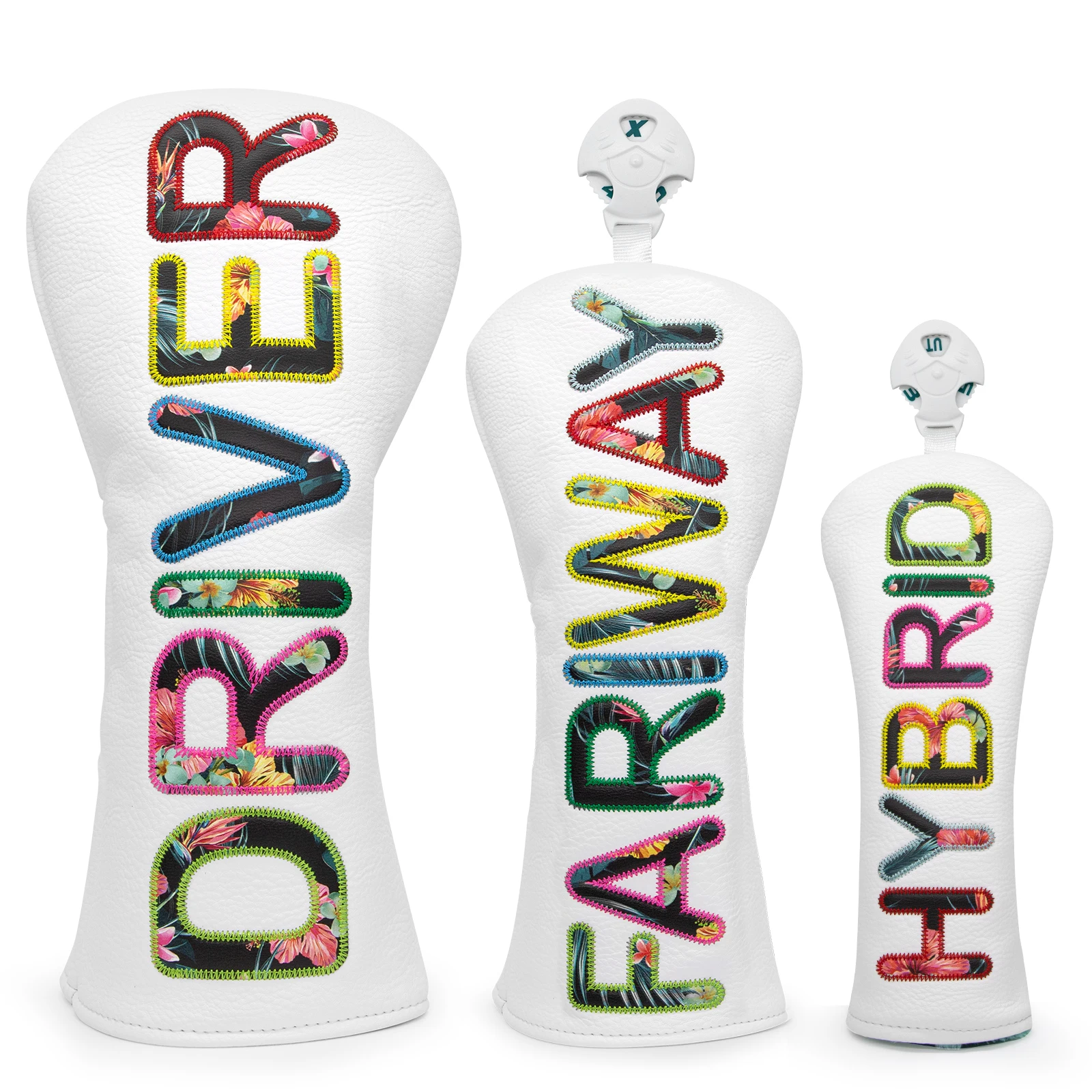 White Premium Leather Golf Head Cover Elegant Embroidery High Quality ...