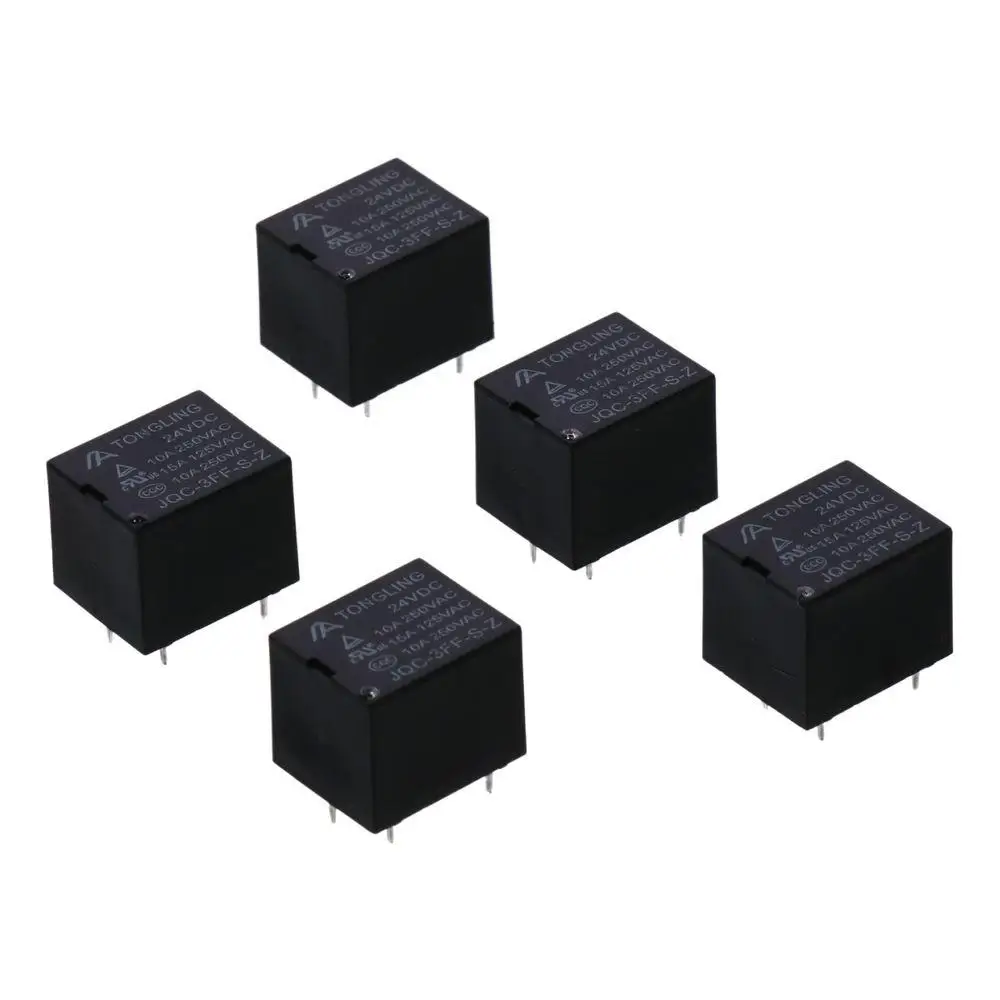 5pcs Durable JQC-3FF-S-Z Electromagnetic Power Relay Black DC 24V Power ...