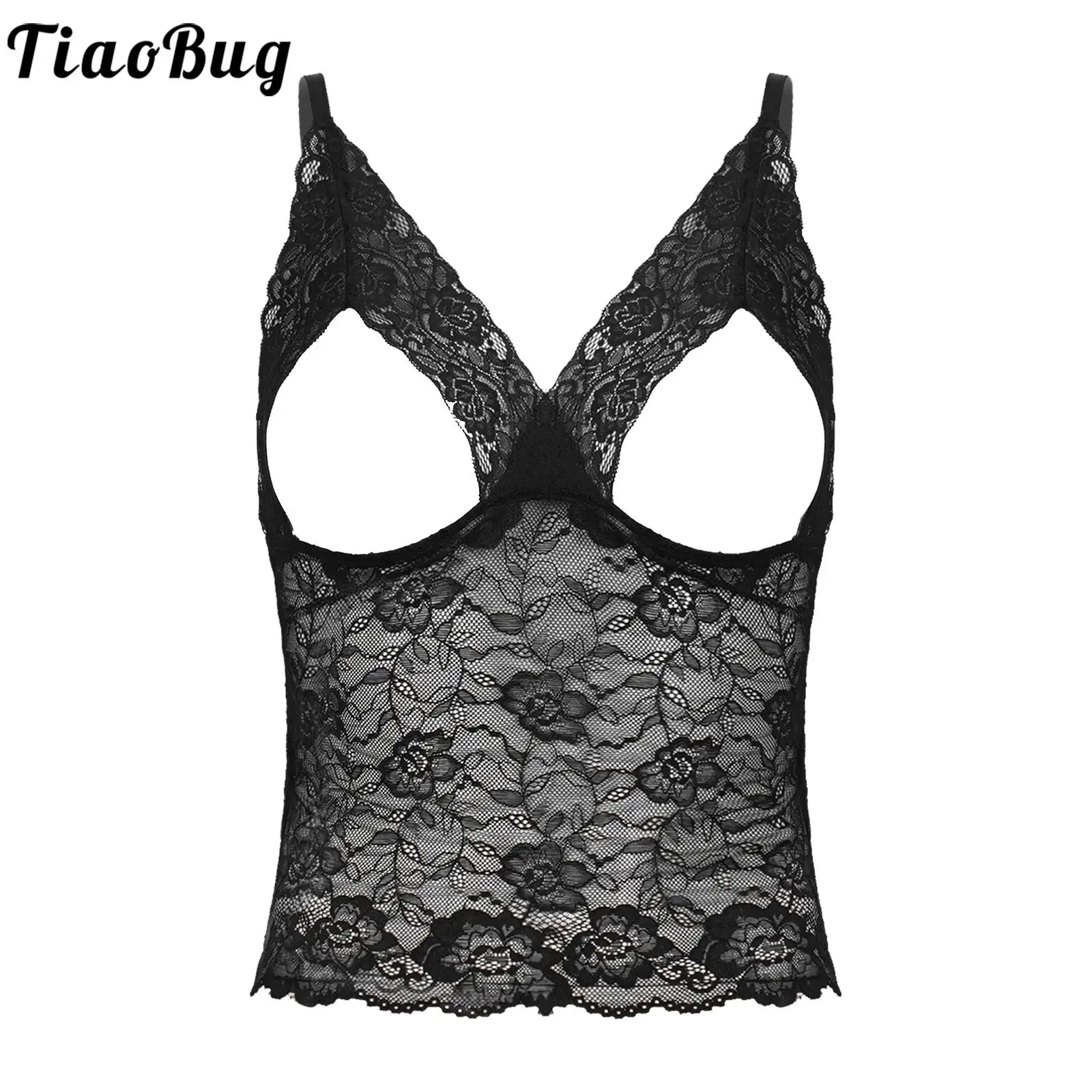 Tiaobug Womens Exotic Sheer Black Floral Lace Crop Tops Wireless Cups ...