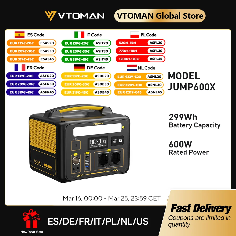 VTOMAN JUMP 600X przenośna elektrownia 299Wh generator słoneczny ...