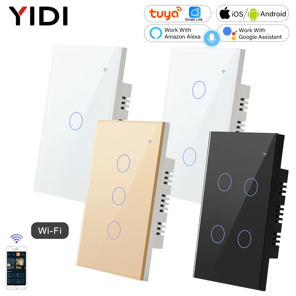 Tuya Brasil Smart Wall Touch Light Switch, US, Wifi, 1, 2, 3, 4 Gang, 2 ...
