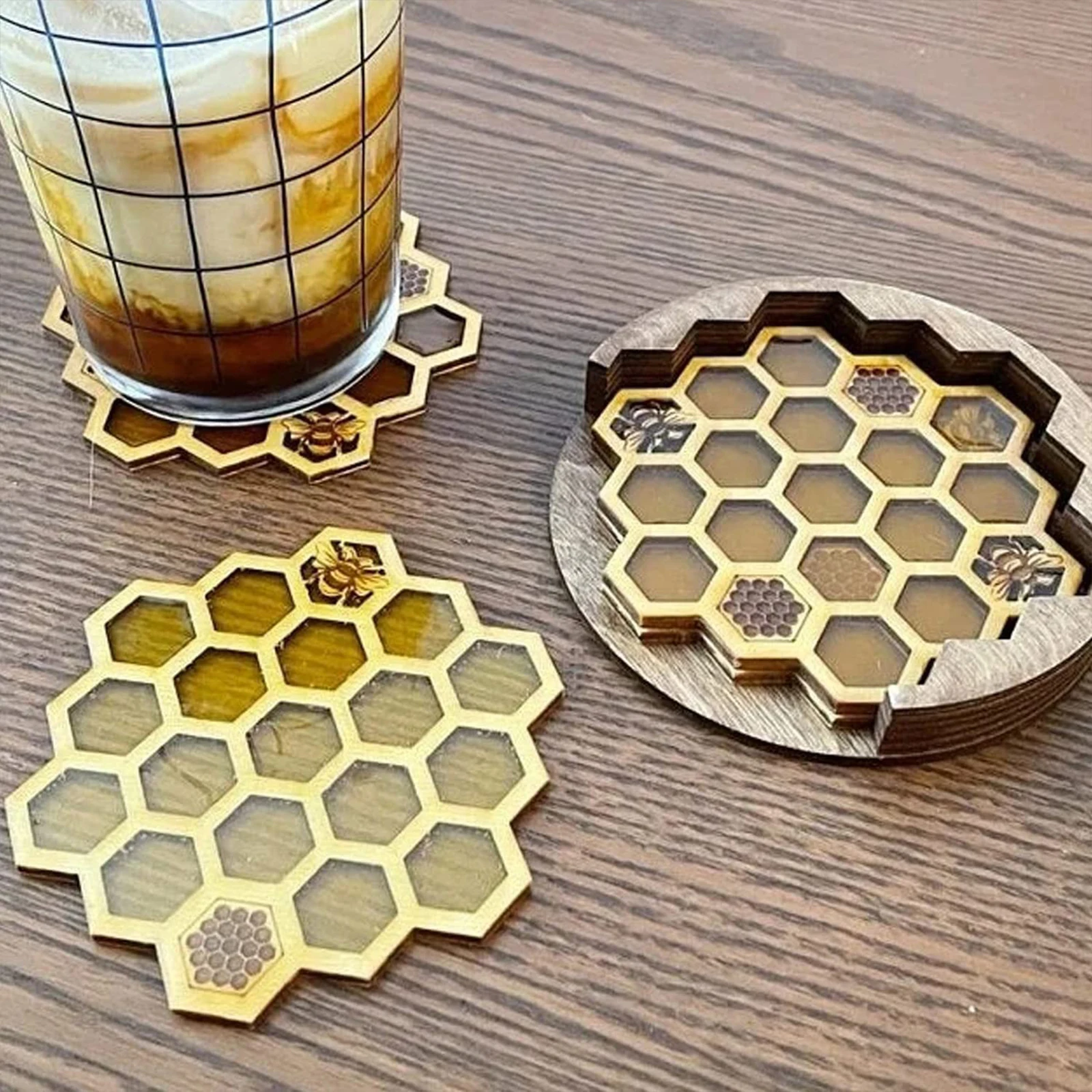 Coffee-Cup-Mug-Coaster-Coasters-Hexagonal-Glass-Drink-Mat-Base ...