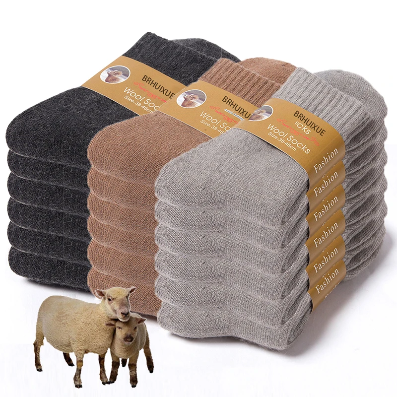 6 Pairs Winter Wool Socks Male Men's Socks Super Thicker Solid Socks ...