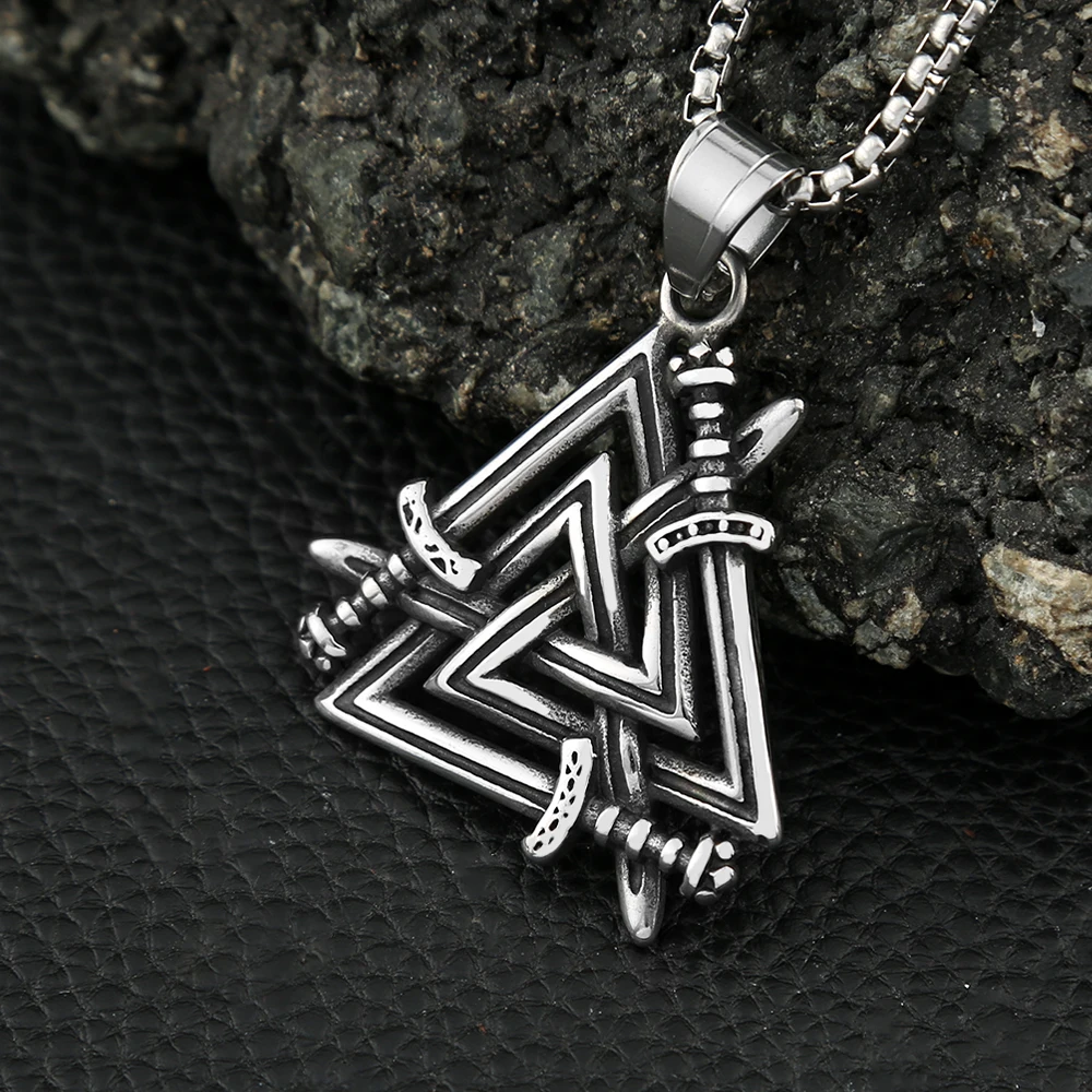 New-Vintage-Vikings-Odin-Triangle-Pendant-Necklace-Mens-Stainless-Steel ...