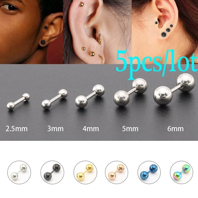 5pcs-16G-Cartilage-Ear-Piercing-Earing-Tragus-Helix-Surgical-Steel-Bar ...