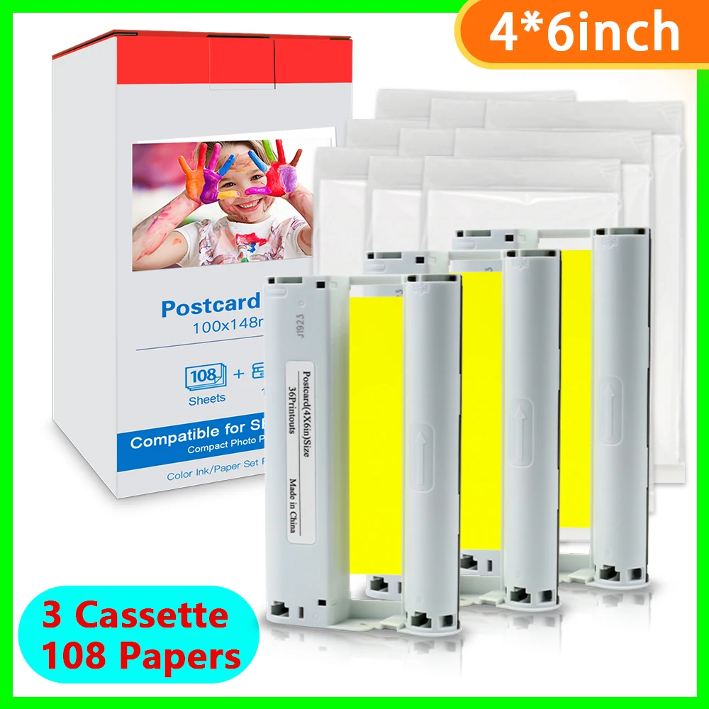 3 Ink Cartridges And 108sheets Paper Kp 108in Kp-36in Kp-108 Compatible ...