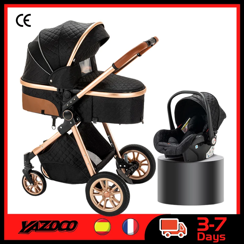 Luxurious Baby Stroller 3 in 1 Portable Travel Baby Carriage Folding ...