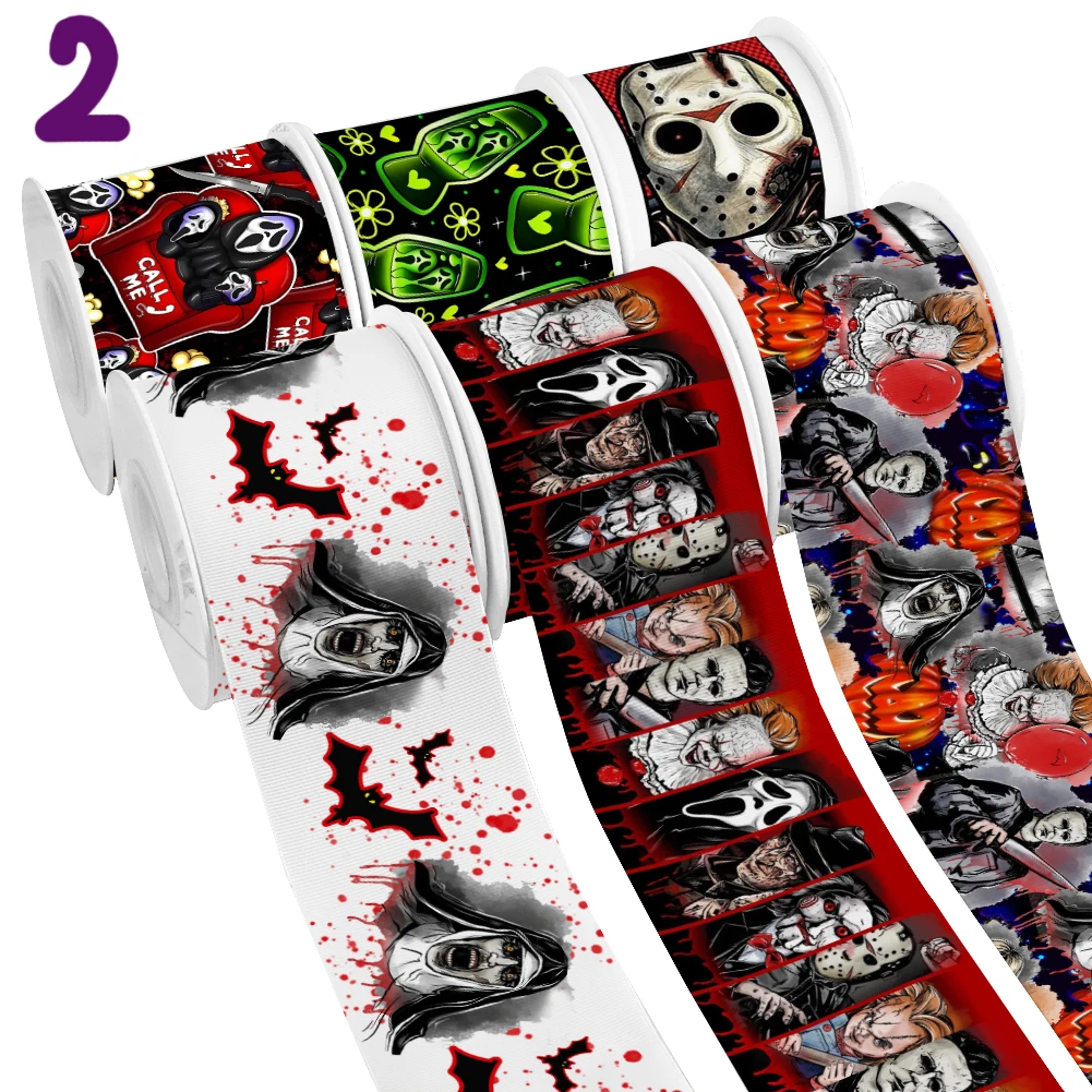 Halloween-Theme-Horror-Movie-Cartoon-Pattern-Grosgrain-Ribbon-For-Girl ...