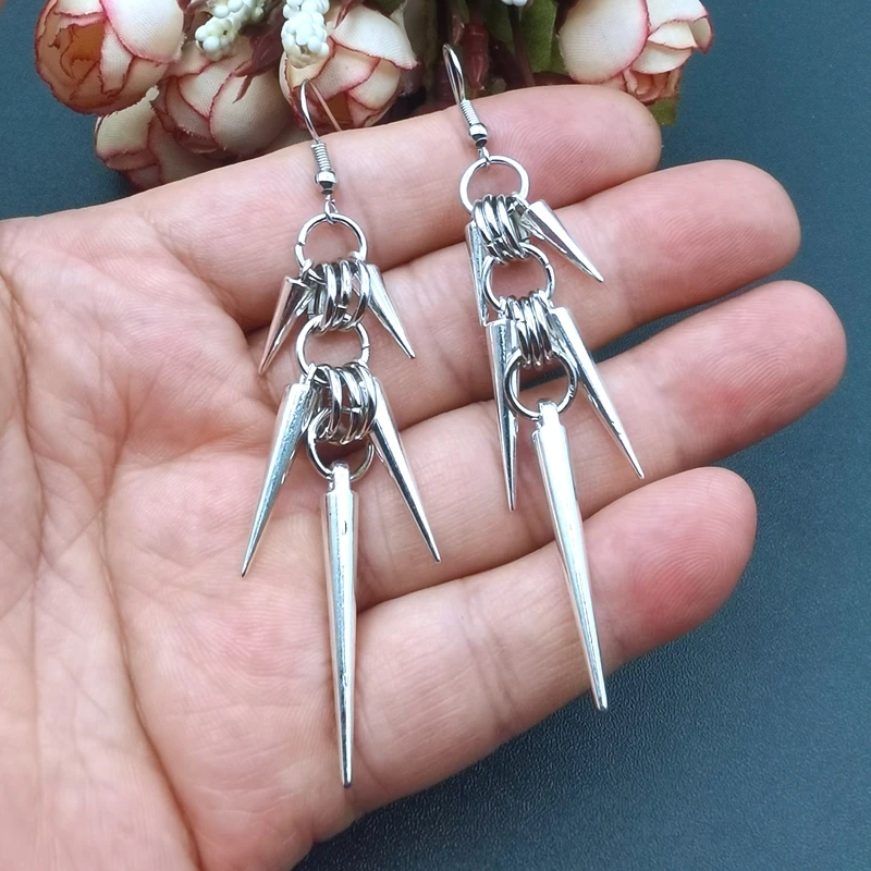 New hip-hop metal rivet pendant earrings, women's punk rock chain ...