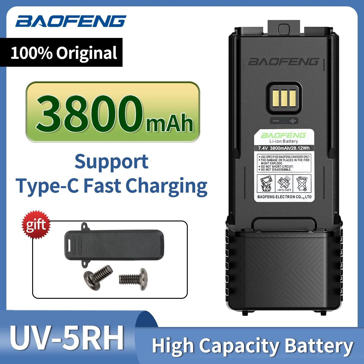 Baofeng-UV-5RH-Extended-Battery-3800mAh-2500mAh-Type-C-Walkie-Talkie-UV ...