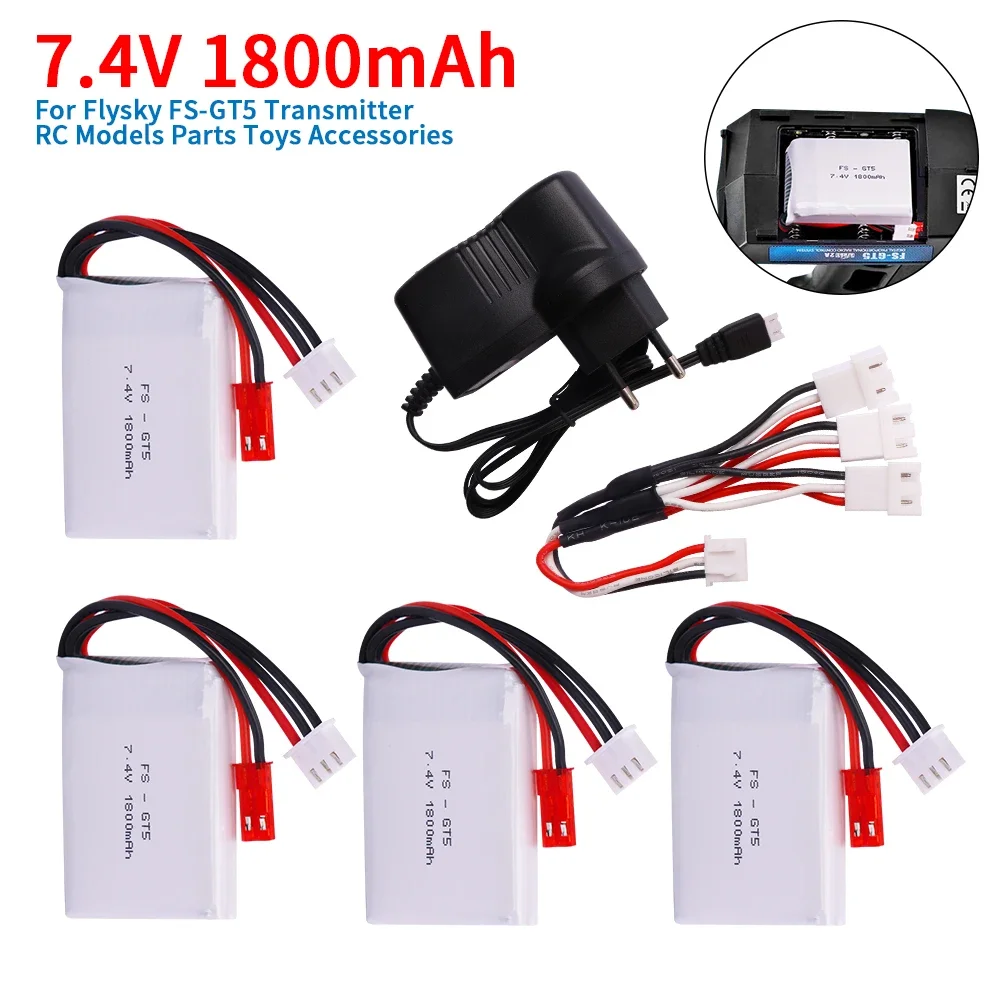1800mAh 7.4V FS-GT5 lipo Battery For Flysky FS-GT5 Transmitter RC Models Parts Toys Accessories ...
