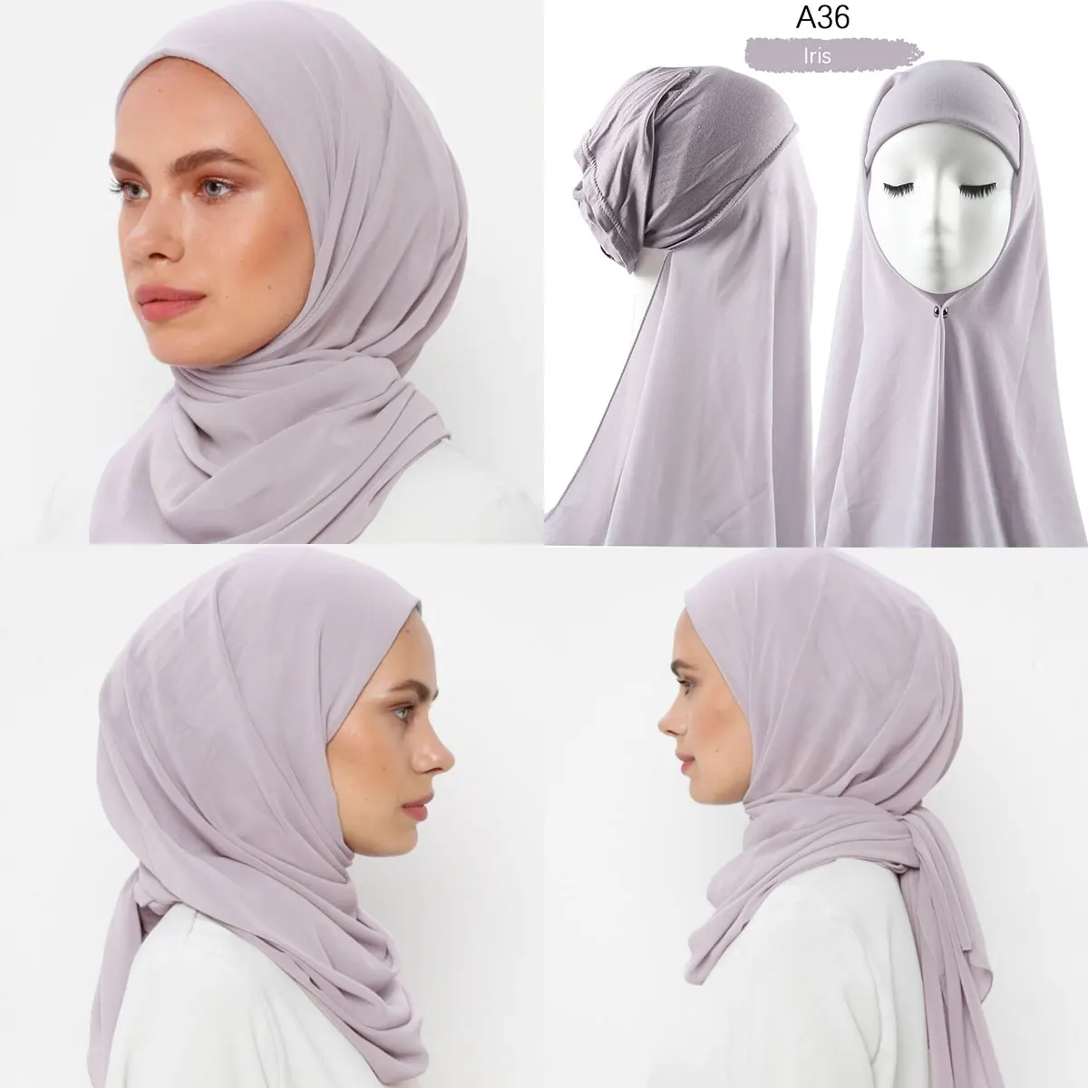 Instant Chiffon Hijab Scarf With Inner Jersey Underscarf Cap Islam ...