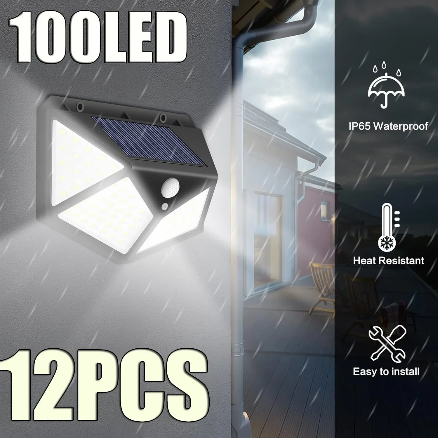 100-LED-Solar-Wall-Lamp-4-Sides-Luminous-With-Motion-Sensor-Human ...