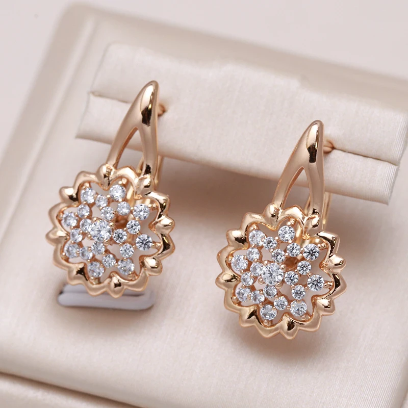 Kinel New 585 Rose Gold Color Sexy Drop Earrings Unusual Flower Natural ...