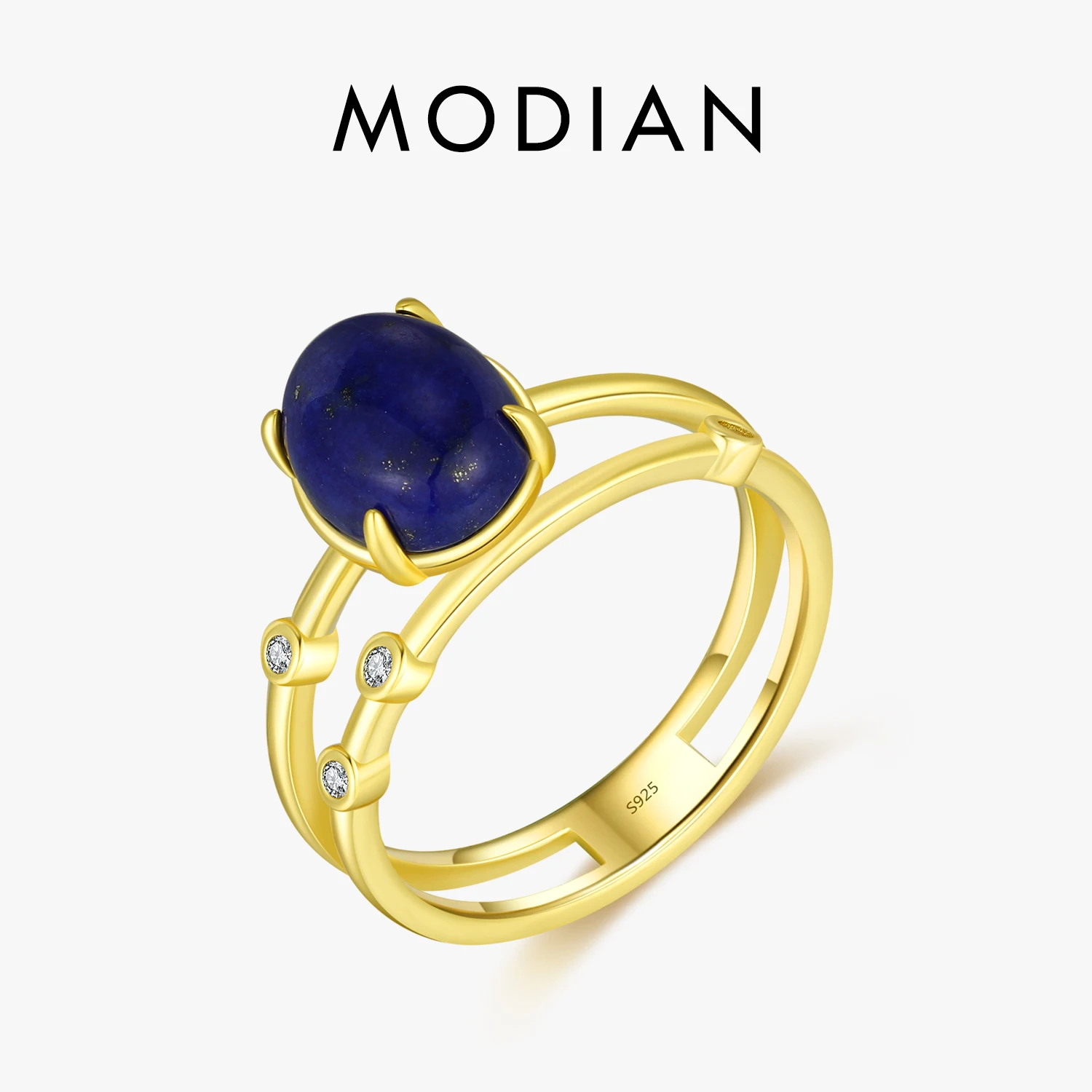 MODIAN-925-Sterling-Silver-Natural-Lazurite-Oval-2CT-Ring-Double-layer-Fashion-Rings-For-Women ...