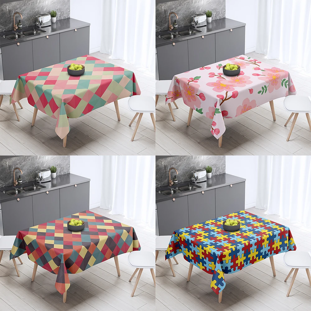 Simple-Plaid-Pattern-Printed-Tablecloth-Home-Decor-Rectangular-Party ...