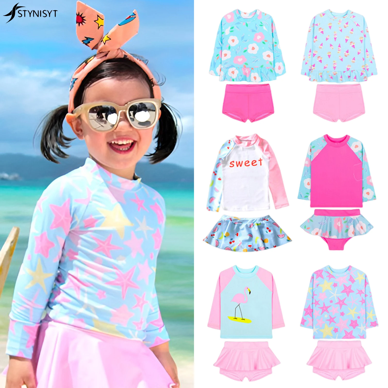 Girls Printed Long Sleeves Swimsuit Baby Girl Boys Beach UV Clothing ...