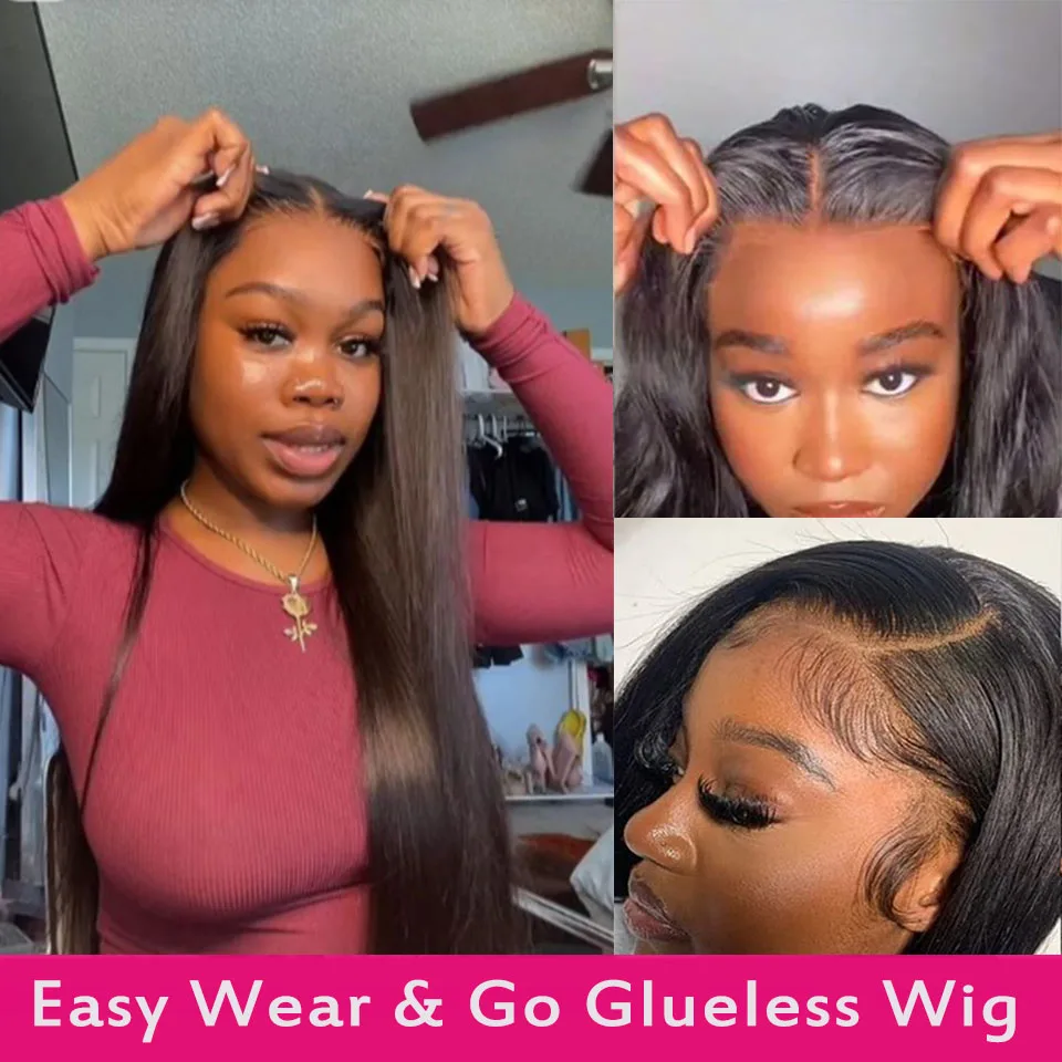 Glueless Wear And Go Wig Pre Plucked Straight Wig Hd Lace Glueless 4x4 Closure Wig Pre Cut ...