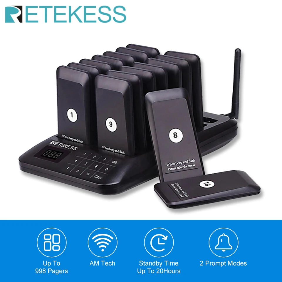 Retekess Td157 Restaurant Pager Buzzer Wireless Call 16 Coaster ...