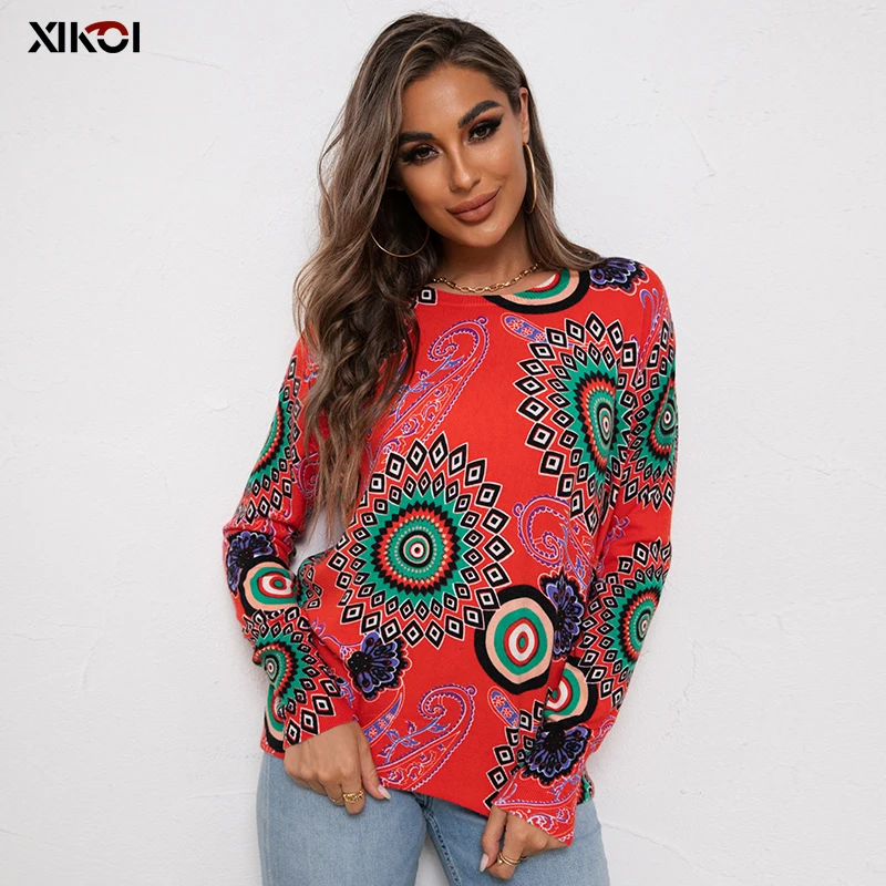 Ladies-Autumn-Winter-Print-Knitted-Loose-Sweater-Women-Pullover-Tops ...