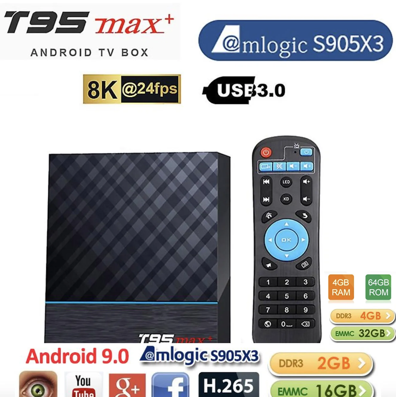 T95 MAX Plus Amlogic S905X3 Smart TV BOX android9.0 4G 32G 64G 5G Dual WIFI BT4.0 USB 3.0 HDR 3D ...
